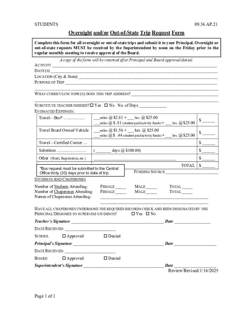 Fillable Online Overnight Trip Request Form Fax Email Print - pdfFiller