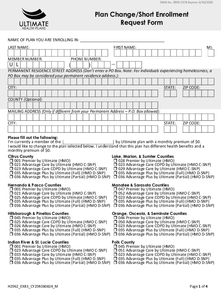 Fillable Online Plan Change Enrollment Form Fax Email Print - pdfFiller