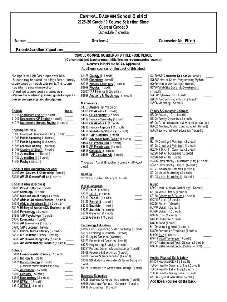 Fillable Online Grade 10 Course Selection Sheet Fax Email Print - pdfFiller