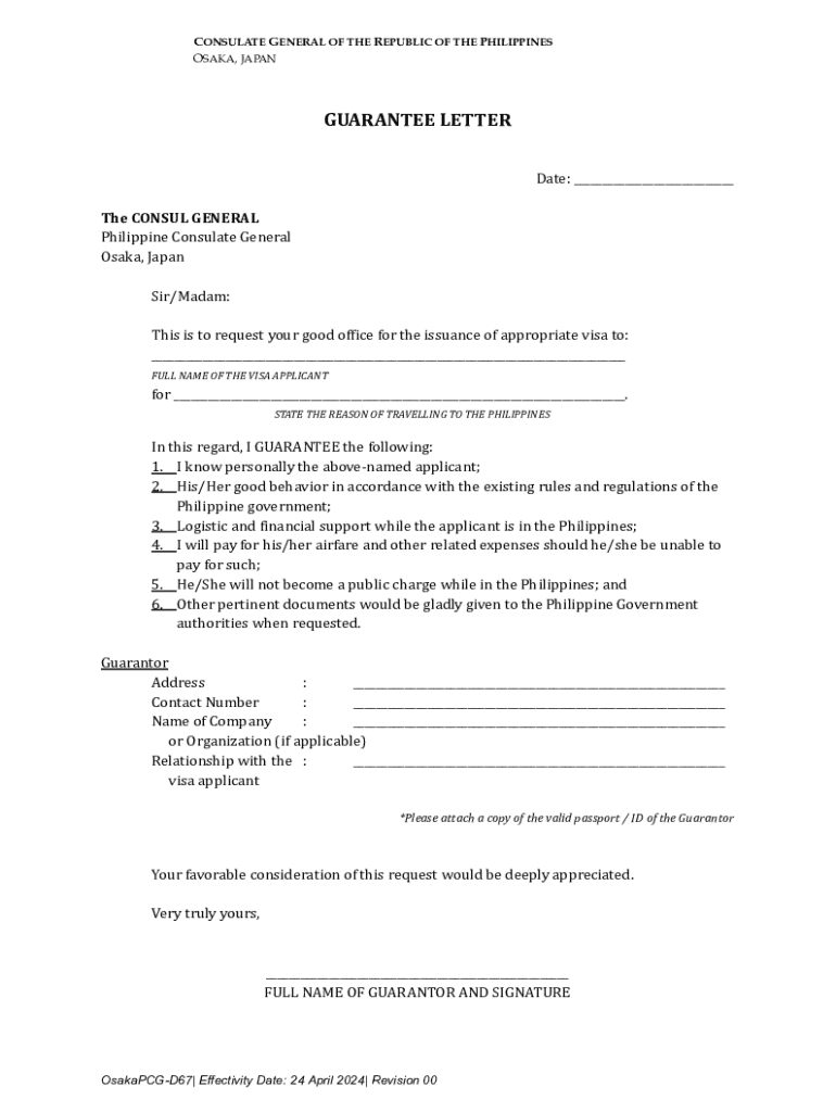 Fillable Online Visa Guarantee Letter Fax Email Print - pdfFiller
