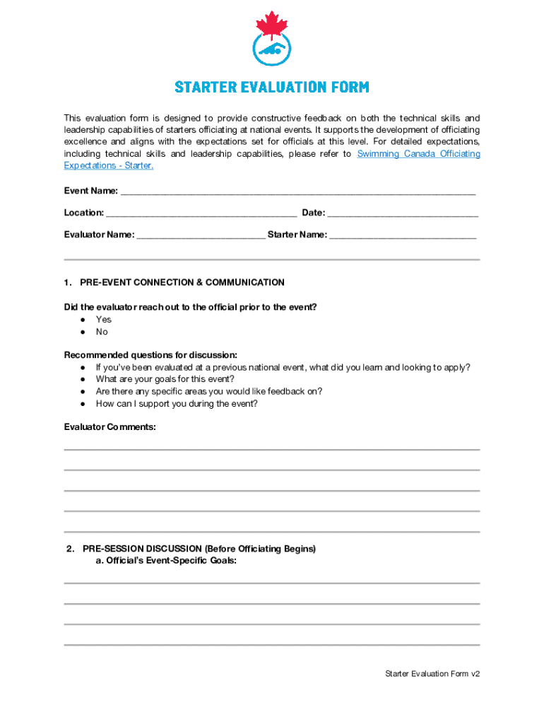 Fillable Online Evaluation of Starters Officiating at National Events Fax Email Print - pdfFiller