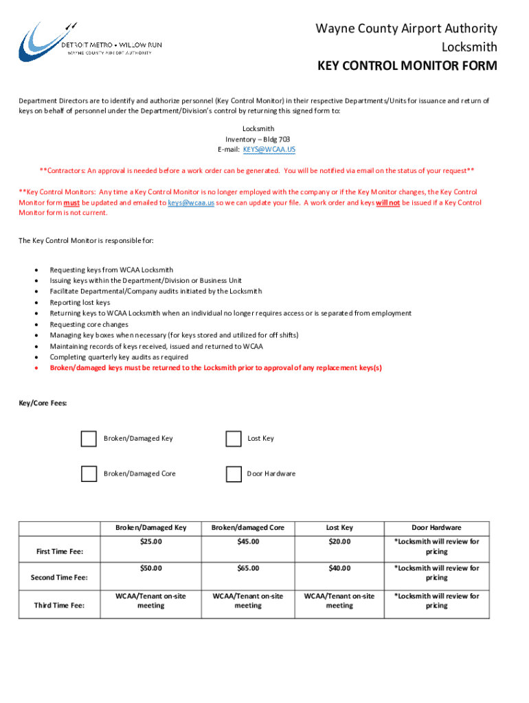Fillable Online Wcaa Key Control Monitor Form Instructions Fax Email ...