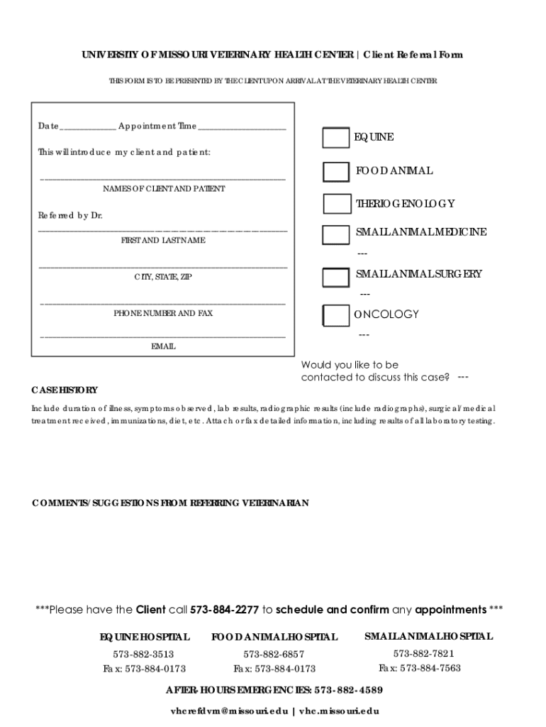 Fillable Online Client Referral Form for Veterinary Services Fax Email ...