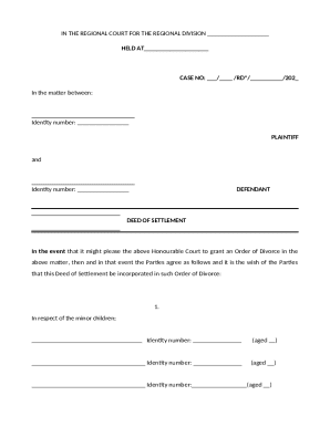 Deed of Settlement Doc Template | pdfFiller