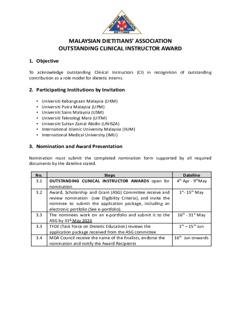Fillable Online Outstanding Clinical Instructor Award Fax Email Print - pdfFiller