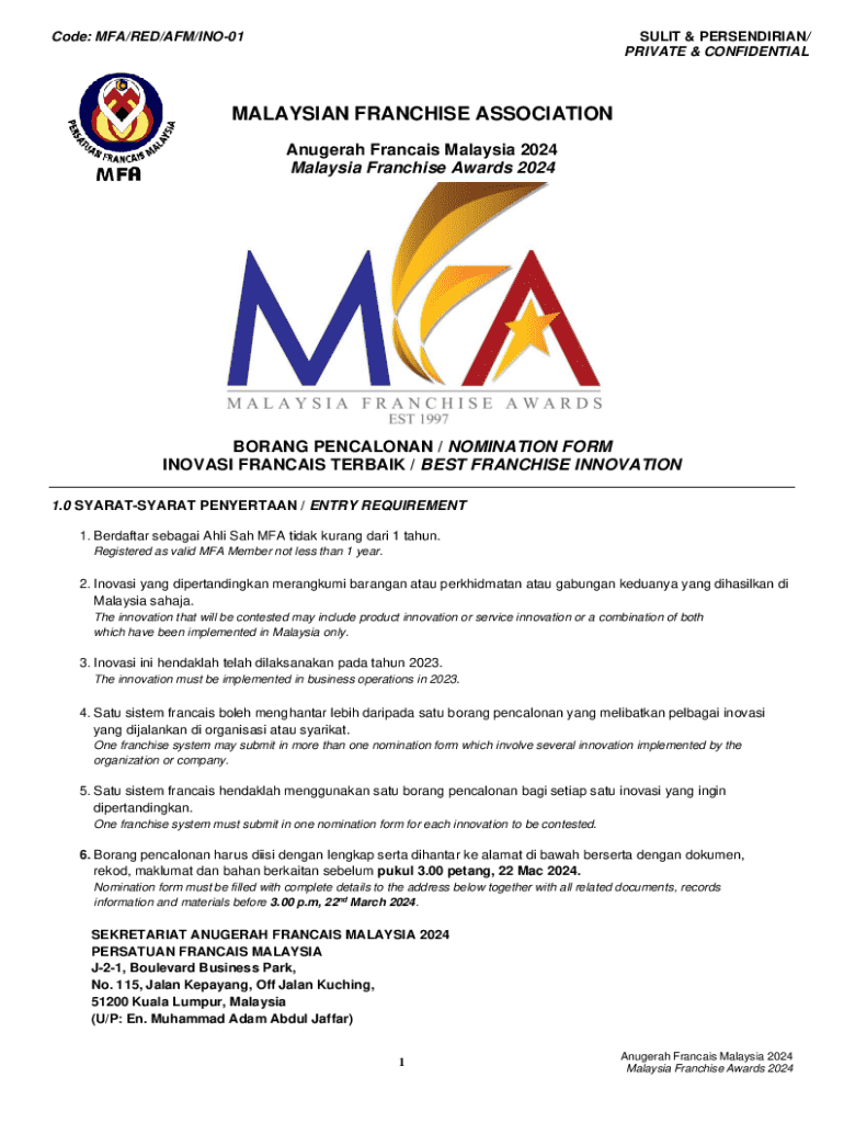 Fillable Online Nomination Form for Best Franchise Innovation Fax Email Print - pdfFiller