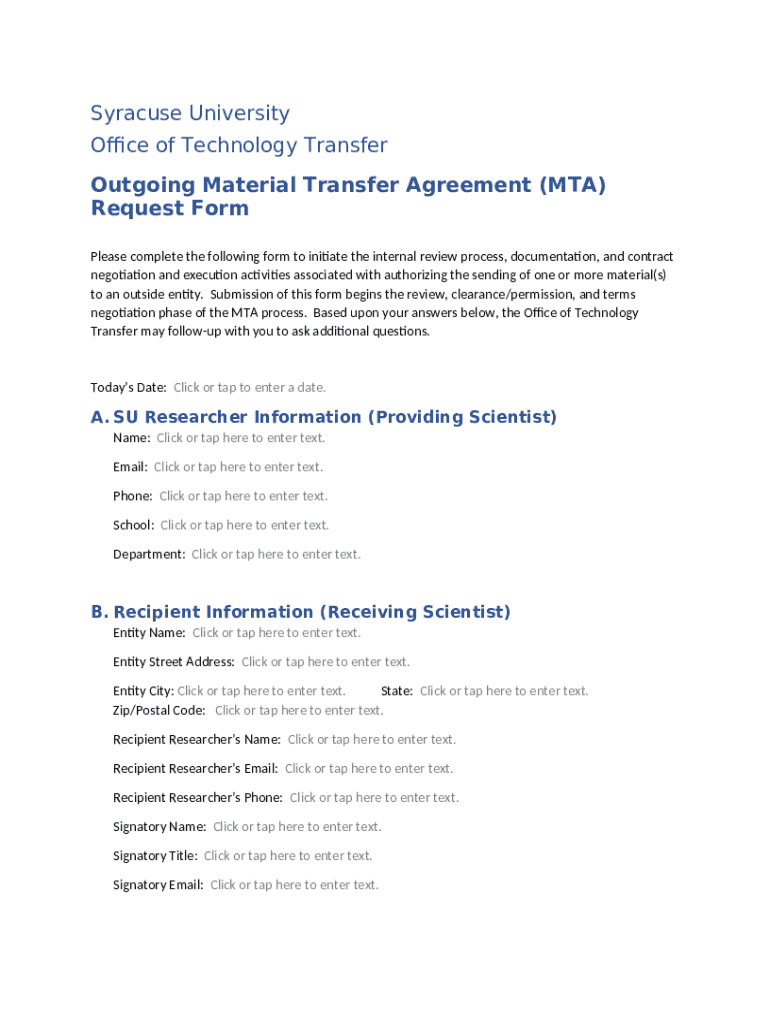 Outgoing Material Transfer Agreement (mta) Request - techtransfer syr ...