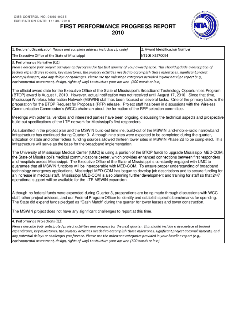 Fillable Online First Performance Progress Report Fax Email Print ...