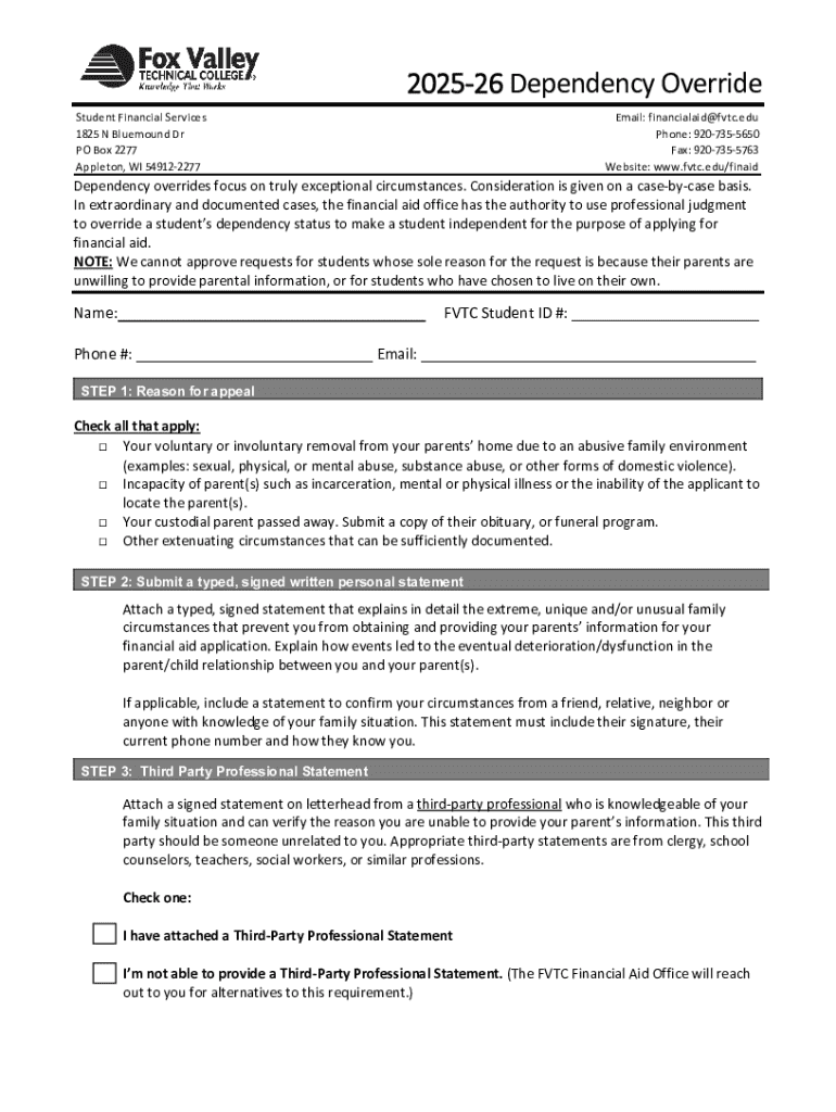 Fillable Online Dependency Override Request Form Fax Email Print ...