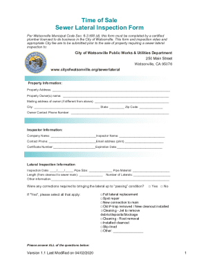Fillable Online Time of Sale Sewer Lateral Inspection Form Fax Email ...