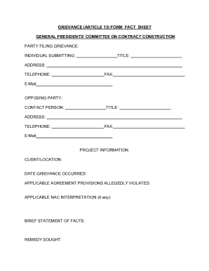 Fillable Online Grievance (article 13) Form Fact Sheet Fax Email Print ...