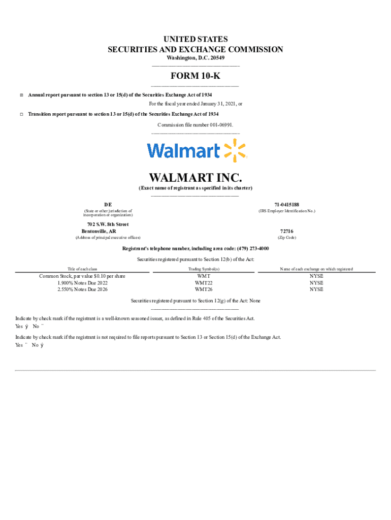 Fillable Online Walmart Inc. Annual Report on Form 10-k for the Fiscal ...