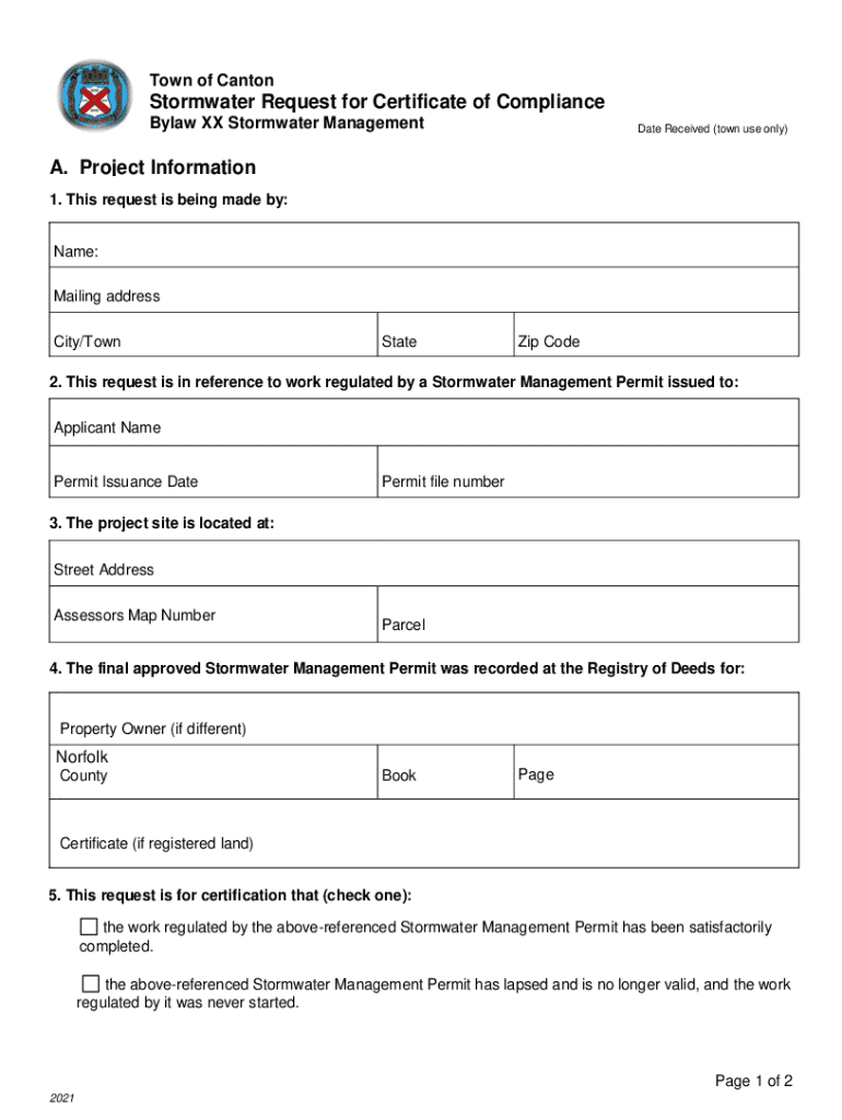 Fillable Online Stormwater Management Compliance Request Fax Email Print - pdfFiller