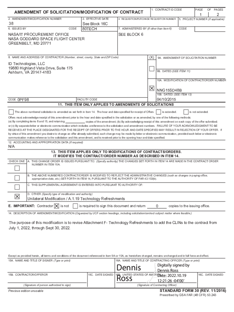 Fillable Online Amendment of Solicitation/modification of Contract Fax ...