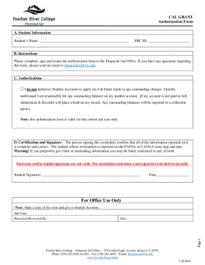Fillable Online Cal Grant Authorization Form Fax Email Print - pdfFiller