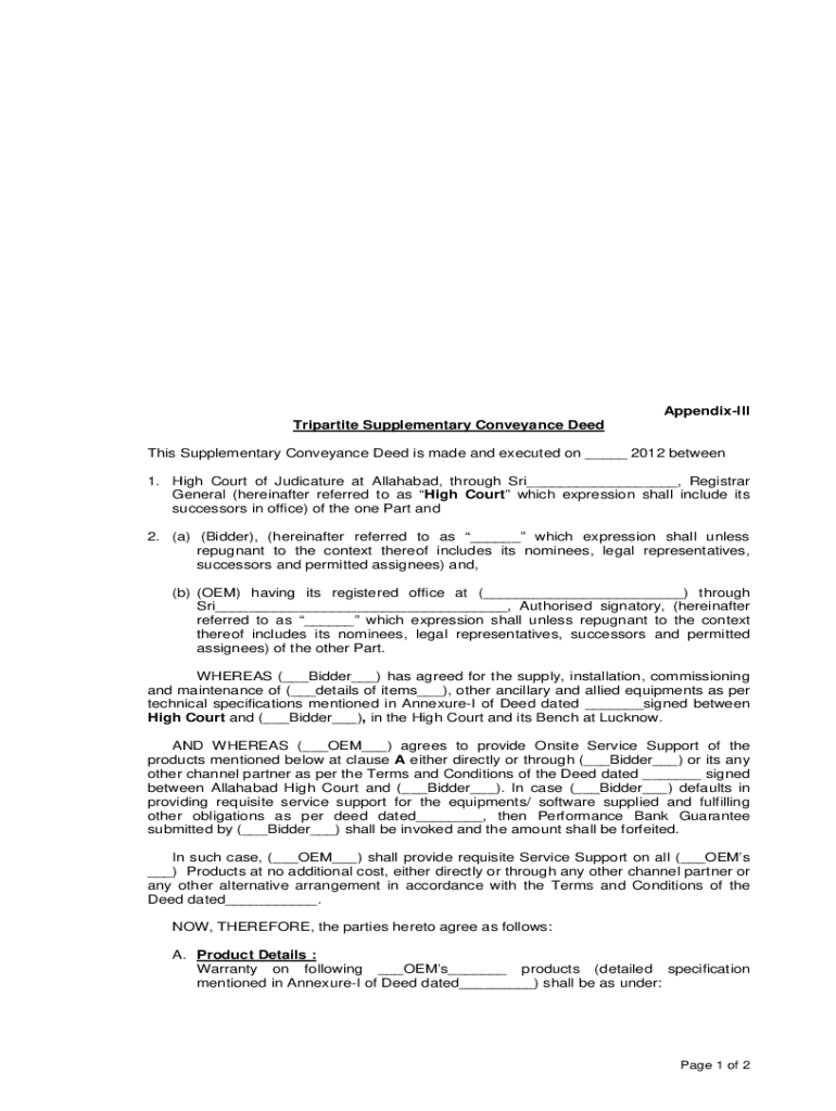 Fillable Online Tripartite Supplementary Conveyance Deed Agreement Fax Email Print - pdfFiller