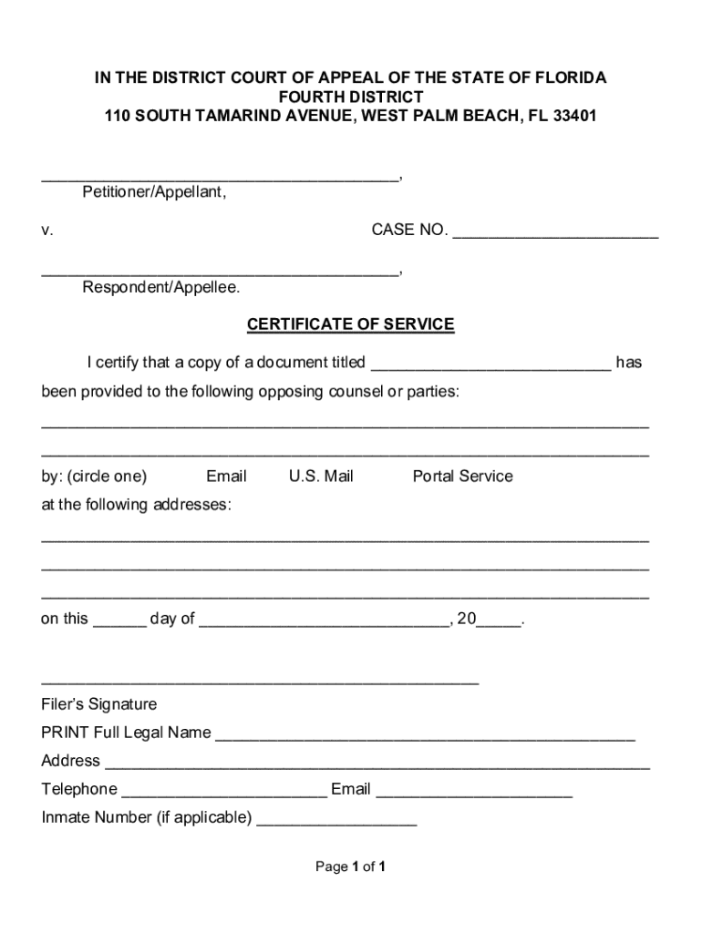 Fillable Online Certificate of Service Fax Email Print - pdfFiller