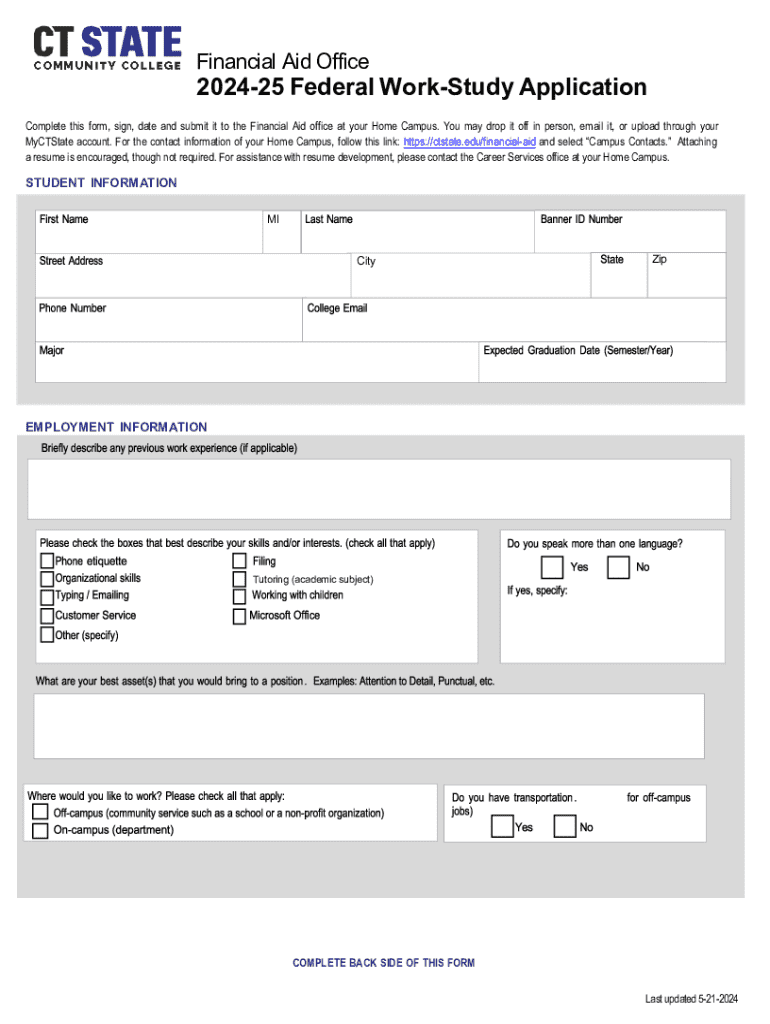Fillable Online Federal Work-study Application Fax Email Print - pdfFiller