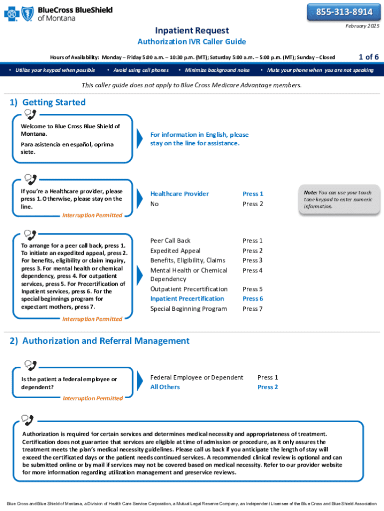 Fillable Online Inpatient Request Authorization Ivr Caller Guide Fax Email Print - pdfFiller