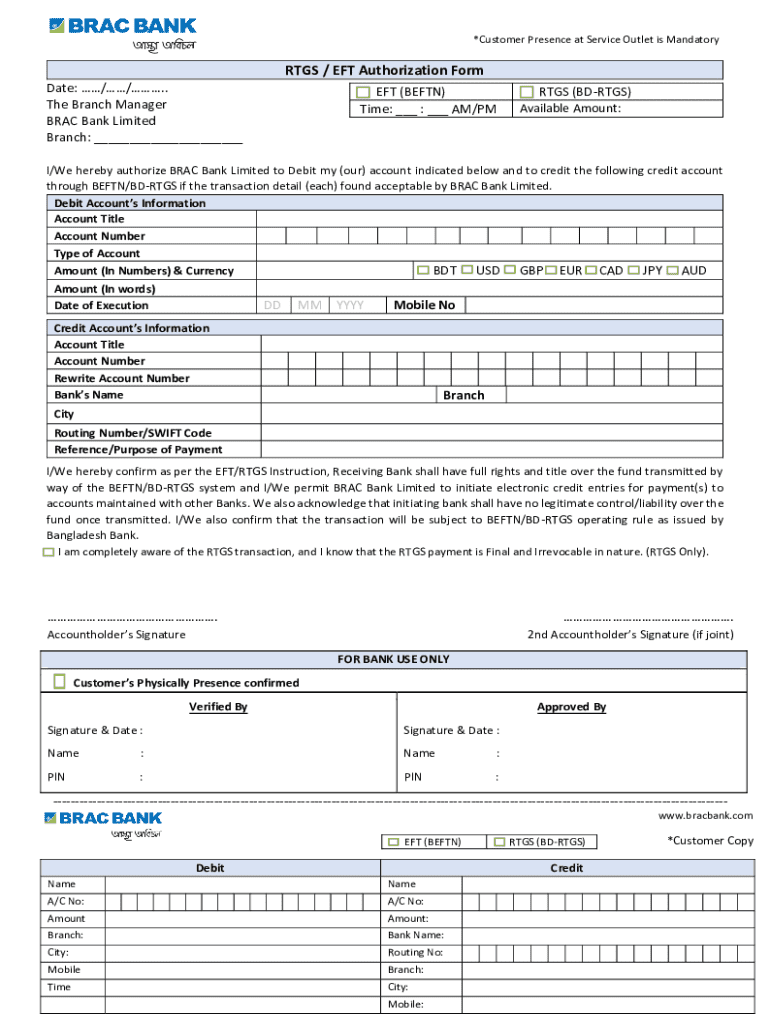Fillable Online Rtgs / Eft Authorization Form Fax Email Print - pdfFiller