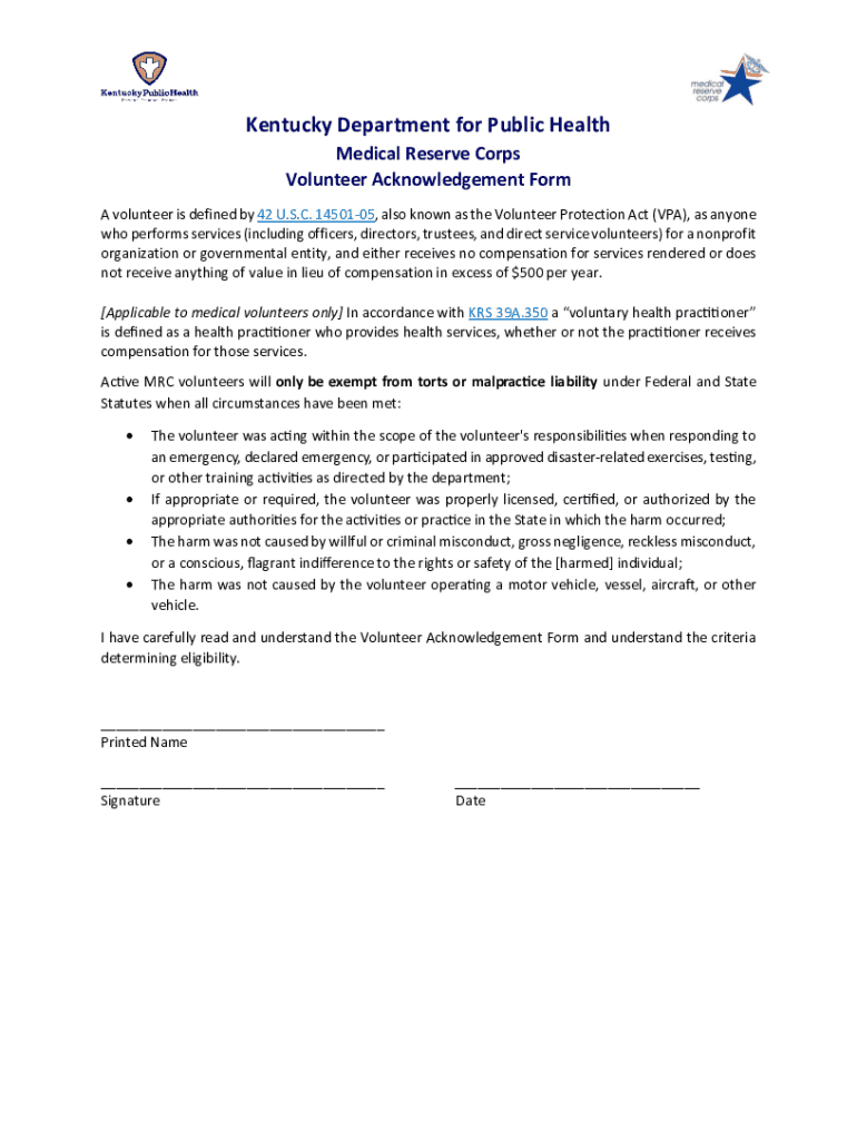 Fillable Online Medical Reserve Corps Volunteer Acknowledgement Fax ...