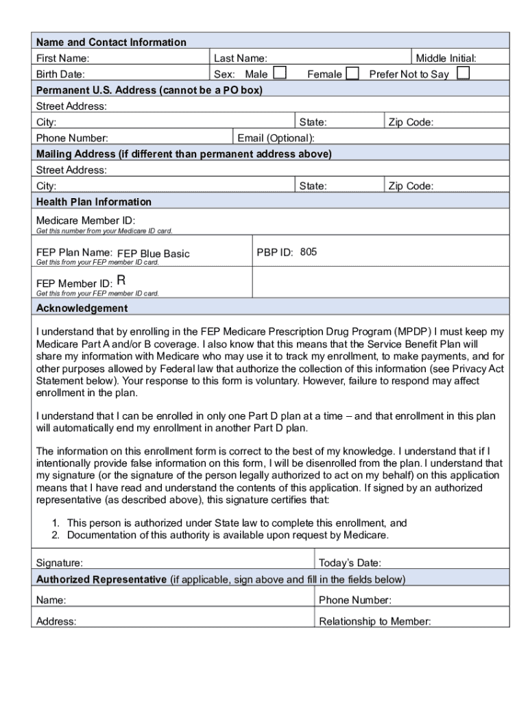 Fillable Online Fep Medicare Prescription Drug Program Voluntary ...