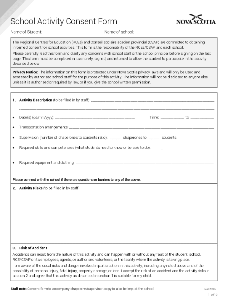 Fillable Online School Activity Consent Form Fax Email Print - pdfFiller