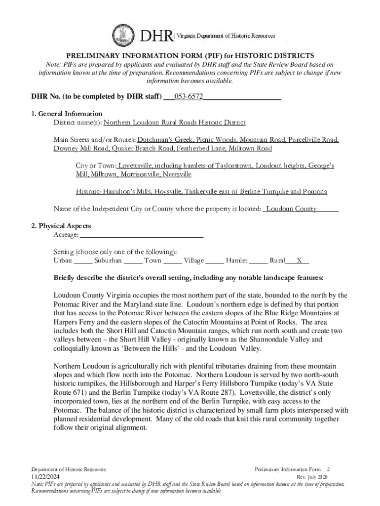 Fillable Online Preliminary Information Form for Historic Districts Fax Email Print - pdfFiller