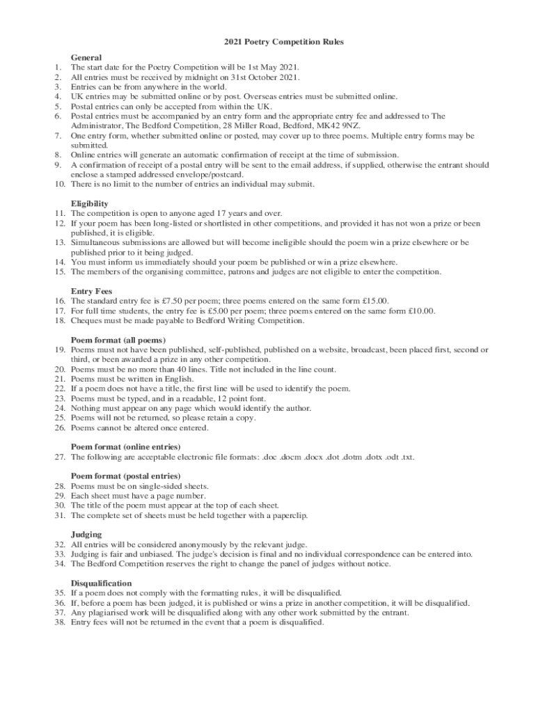 Fillable Online 2021 Poetry Competition Rules and Guidelines Fax Email ...