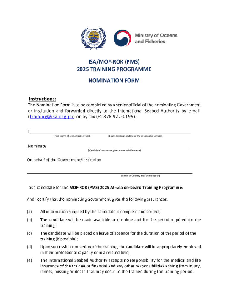 Fillable Online Isa/mof-rok (pms) Training Programme Nomination Form ...