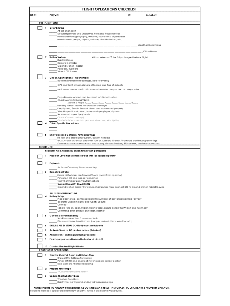 Fillable Online Flight Operations Checklist Fax Email Print - pdfFiller