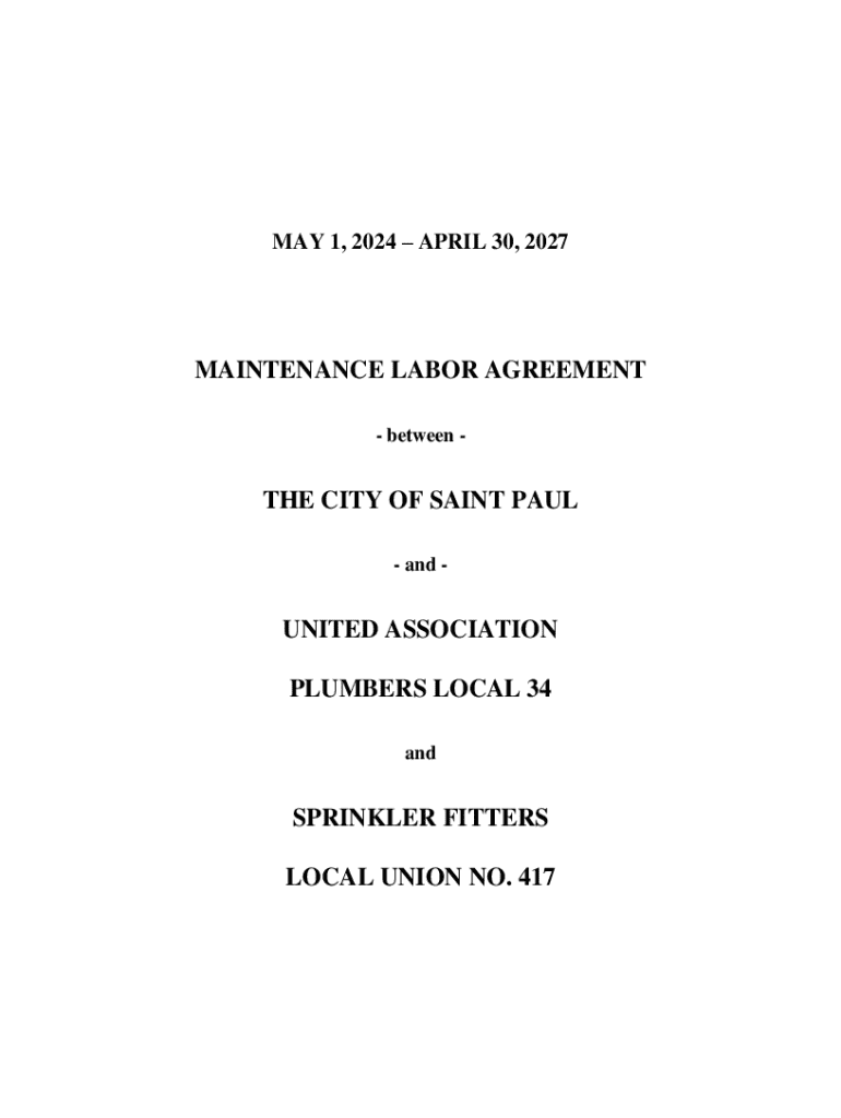 Fillable Online Maintenance Labor Agreement Between the City of Saint ...