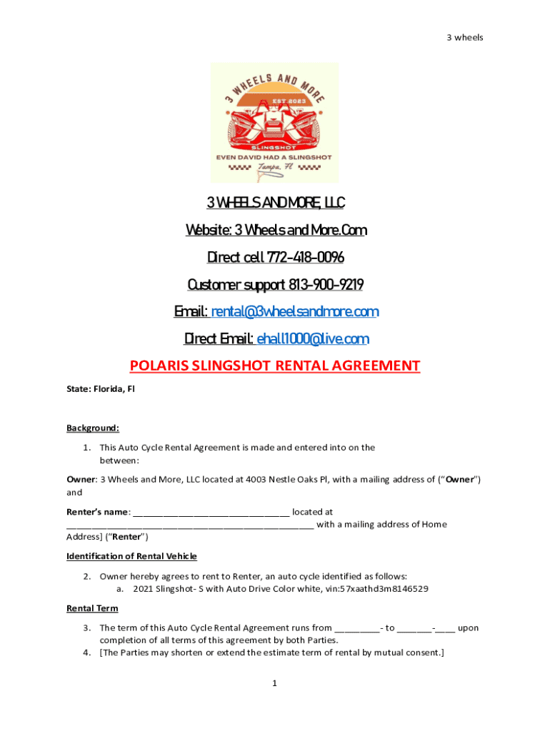 Fillable Online Polaris Slingshot Rental Agreement Fax Email Print ...