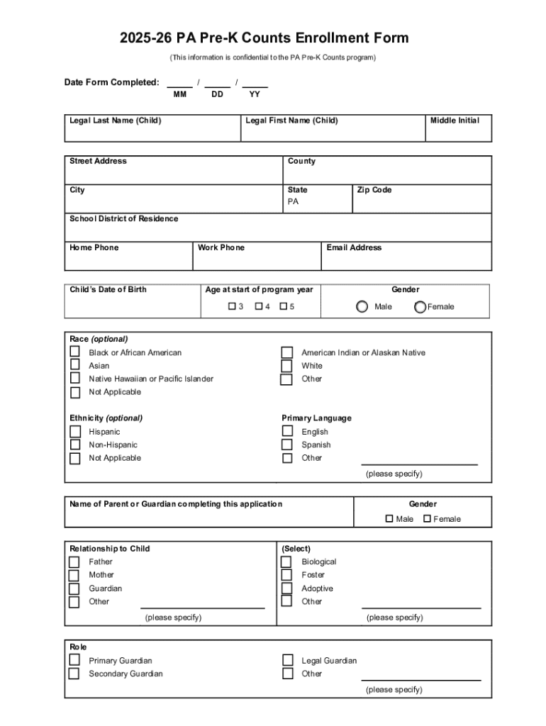 Fillable Online Pa Pre-k Counts Enrollment Form Fax Email Print - pdfFiller