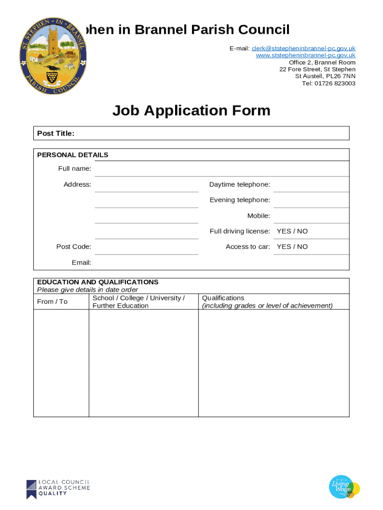 Job Application Doc Template | pdfFiller