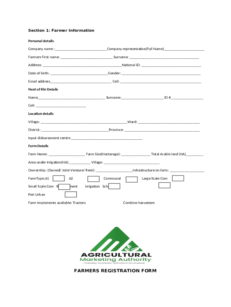 Farmers Registration Doc Template | pdfFiller