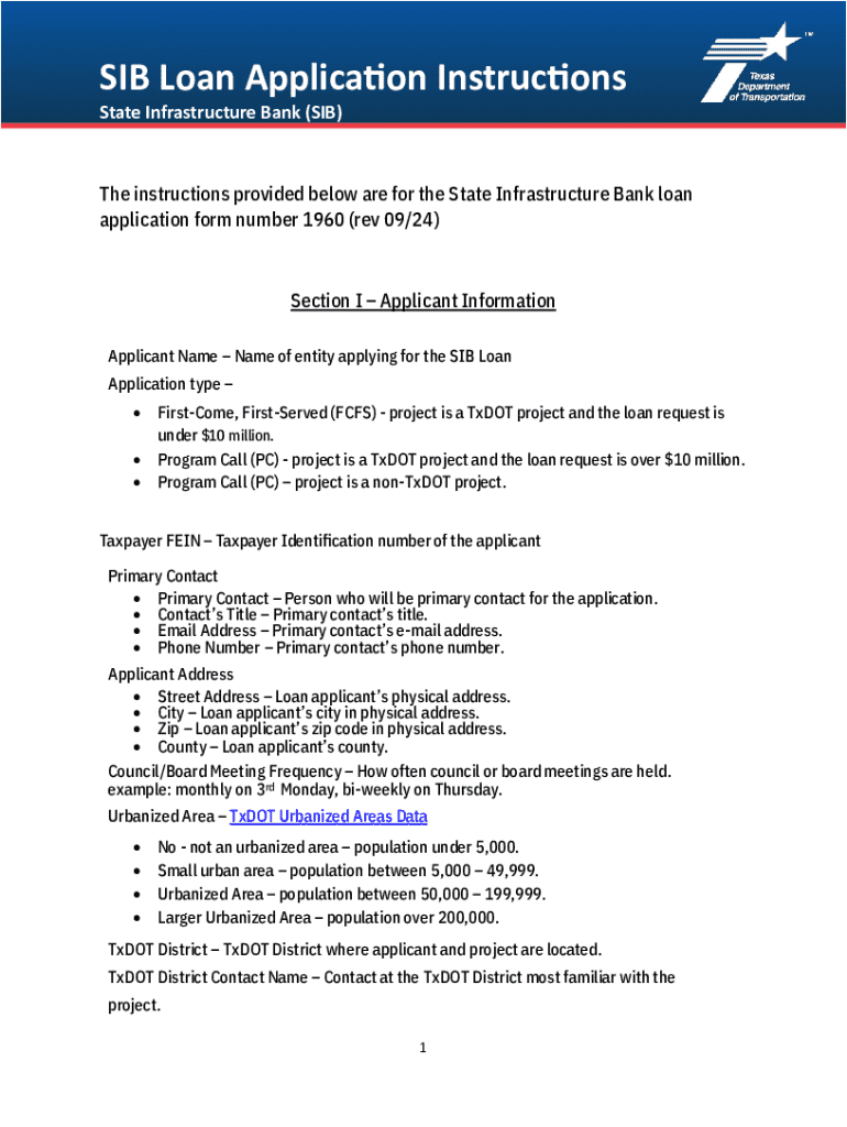 Fillable Online State Infrastructure Bank Loan Application Instructions Fax Email Print - pdfFiller