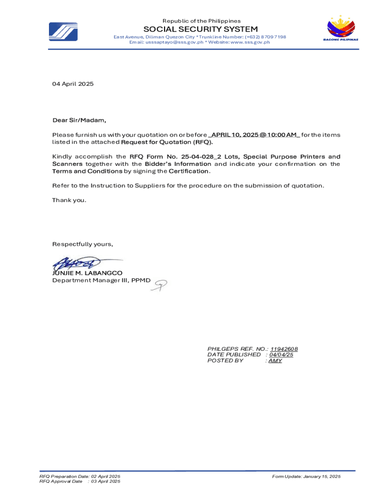 Fillable Online Request for Quotation for Special Purpose Printers and Scanners Fax Email Print ...