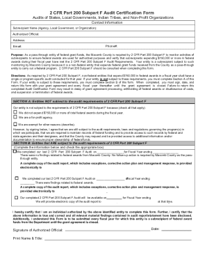 Fillable Online Audit Certification Form for Federal Grant ...