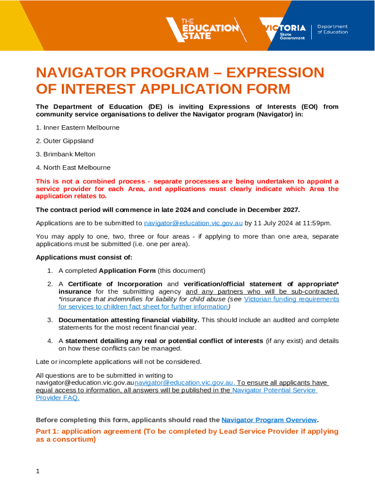 Navigator Program - Expression of Interest Application Doc Template | pdfFiller