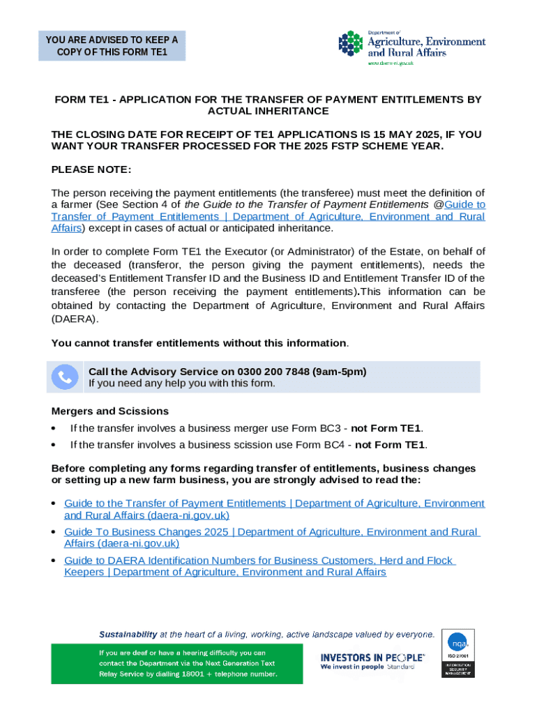 Application for the Transfer of Payment Entitlements by Actual Inheritance Doc Template | pdfFiller