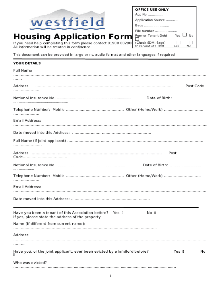Housing Application Doc Template | pdfFiller