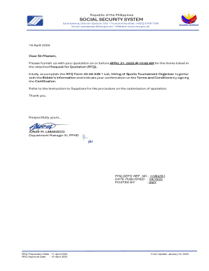 Fillable Online Request for Quotation for Sports Tournament Organizer ...