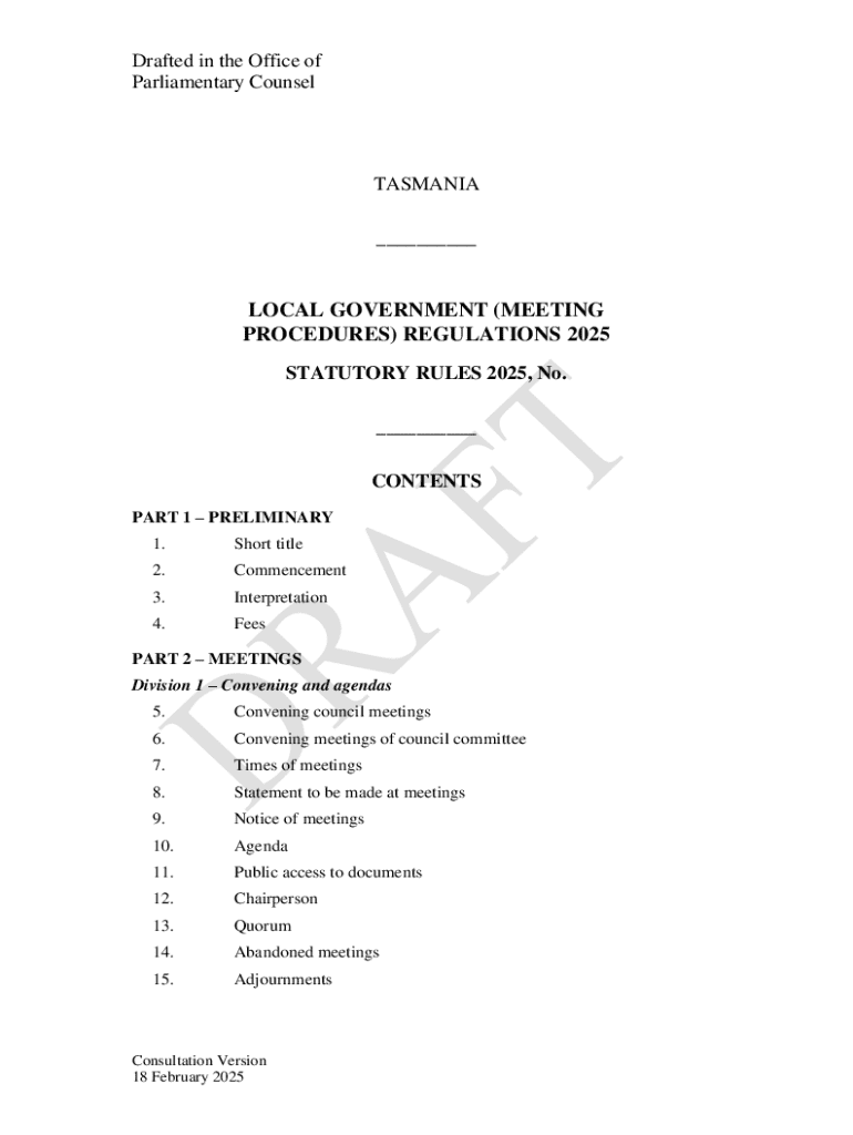 Fillable Online Local Government Meeting Procedures Regulations 2025 ...