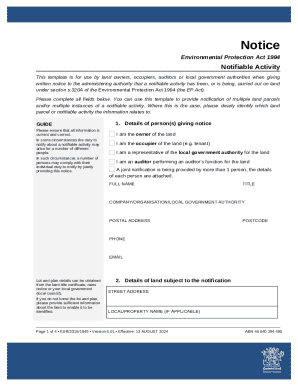 Notifiable Activity Notice Doc Template | pdfFiller