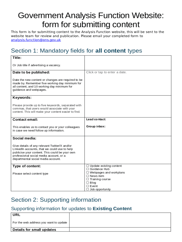 Government Analysis Function Content Submission Doc Template | pdfFiller