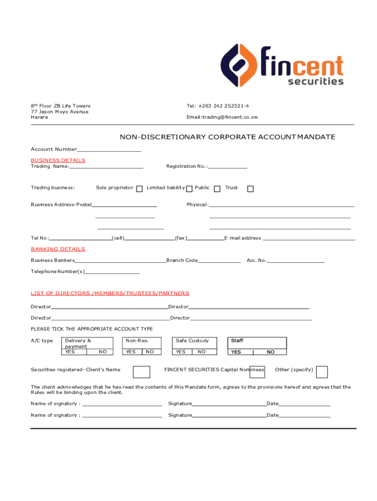 Fillable Online Non-discretionary Corporate Account Mandate Fax Email Print - pdfFiller