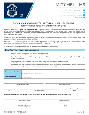 Fillable Online Bring Your Own Device Program: User Agreement Fax Email Print - pdfFiller