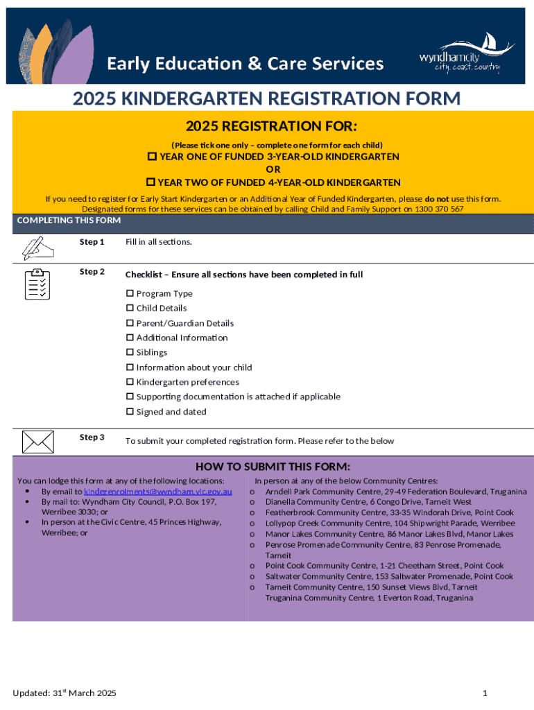 2025 Kindergarten Registration Doc Template | pdfFiller
