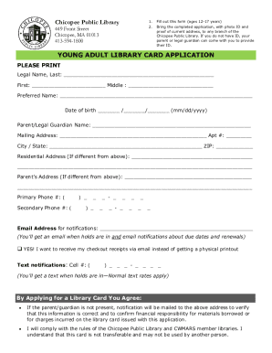 Fillable Online Young Adult Library Card Application Form Fax Email ...